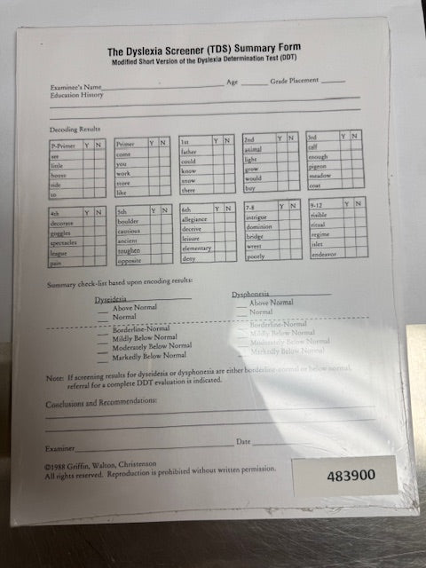 Dyslexia Determination Test (DDT) FORMS – Sacor Inc.